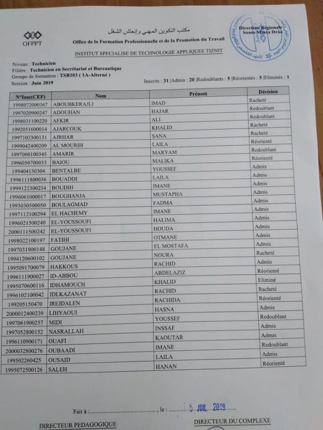 Résultat OFPPT 2019 ISTA TIZNIT